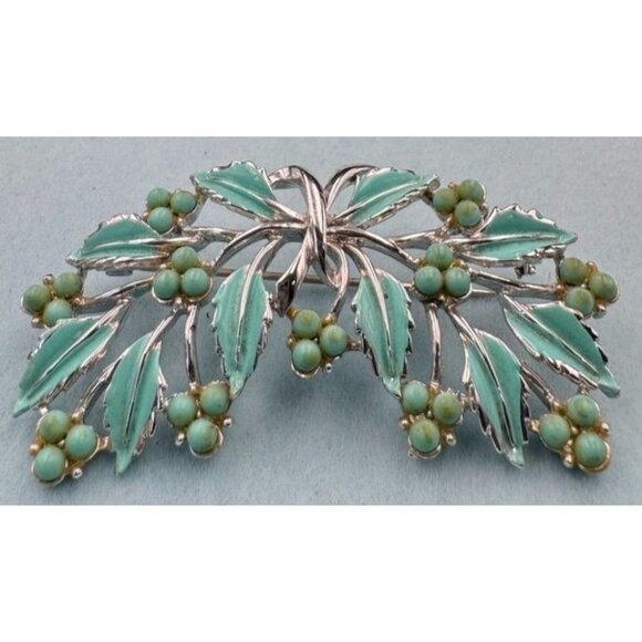 Coro | Jewelry | Vintage Coro Aqua Blue Enamel And Faux Bead Floral ...